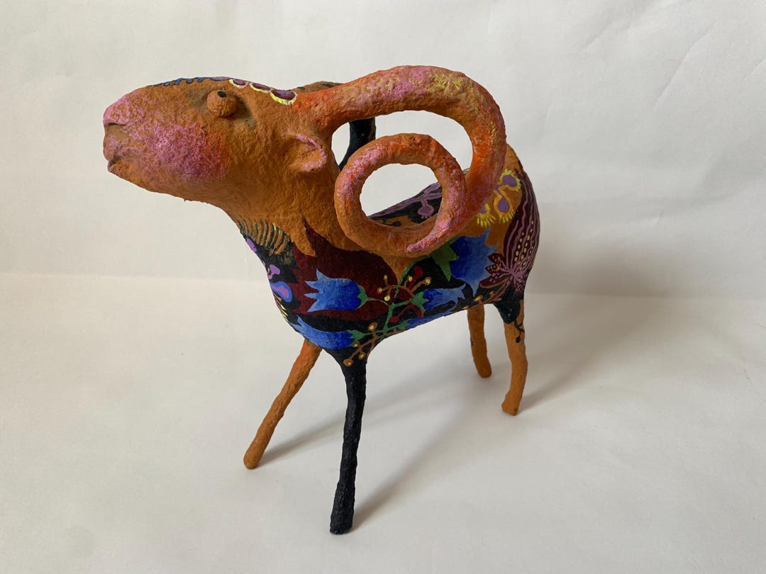 Unique Papier-mâché Sculpture "lamb", Handmade Papier-mâché, Papier ...