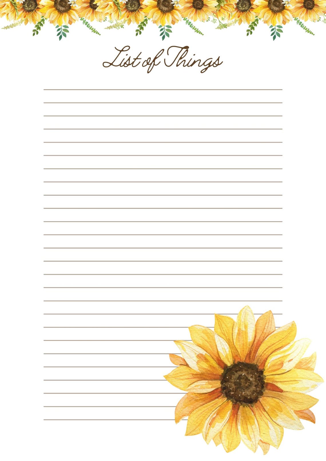 Printable| Sunflower| Floral| Pretty| Notepad| A4| Lists| Notes ...