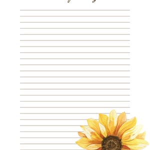 Printable| Sunflower| Floral| Pretty| Notepad| A4| Lists| Notes ...