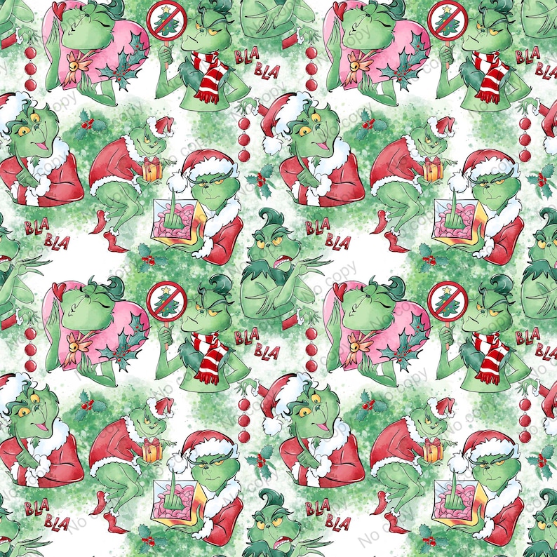 Grinch Christmas Seamless Pattern, Christmas Digital Paper, Green ...