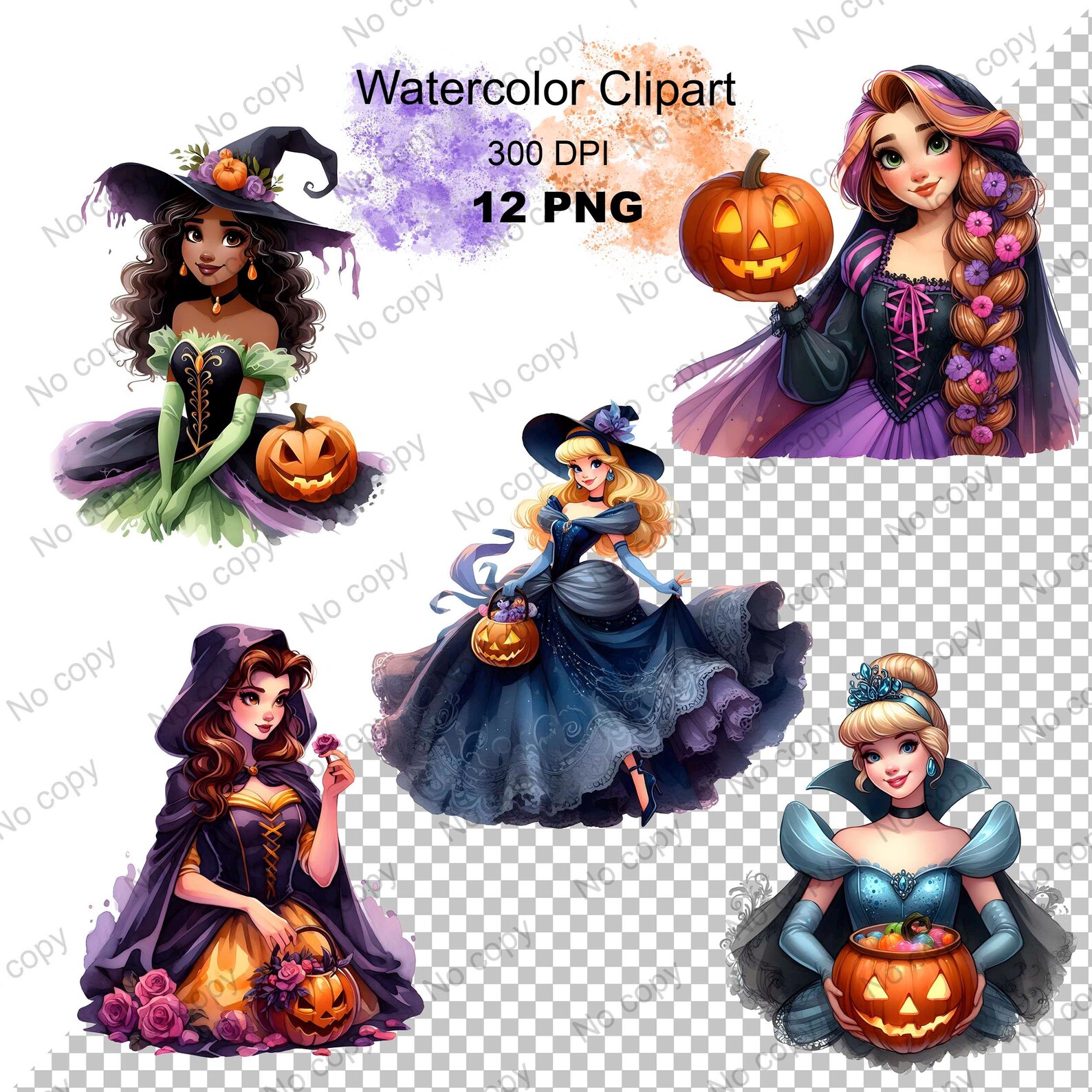 Halloween Princess Clipart, Spooky Princess Clipart, Watercolor ...