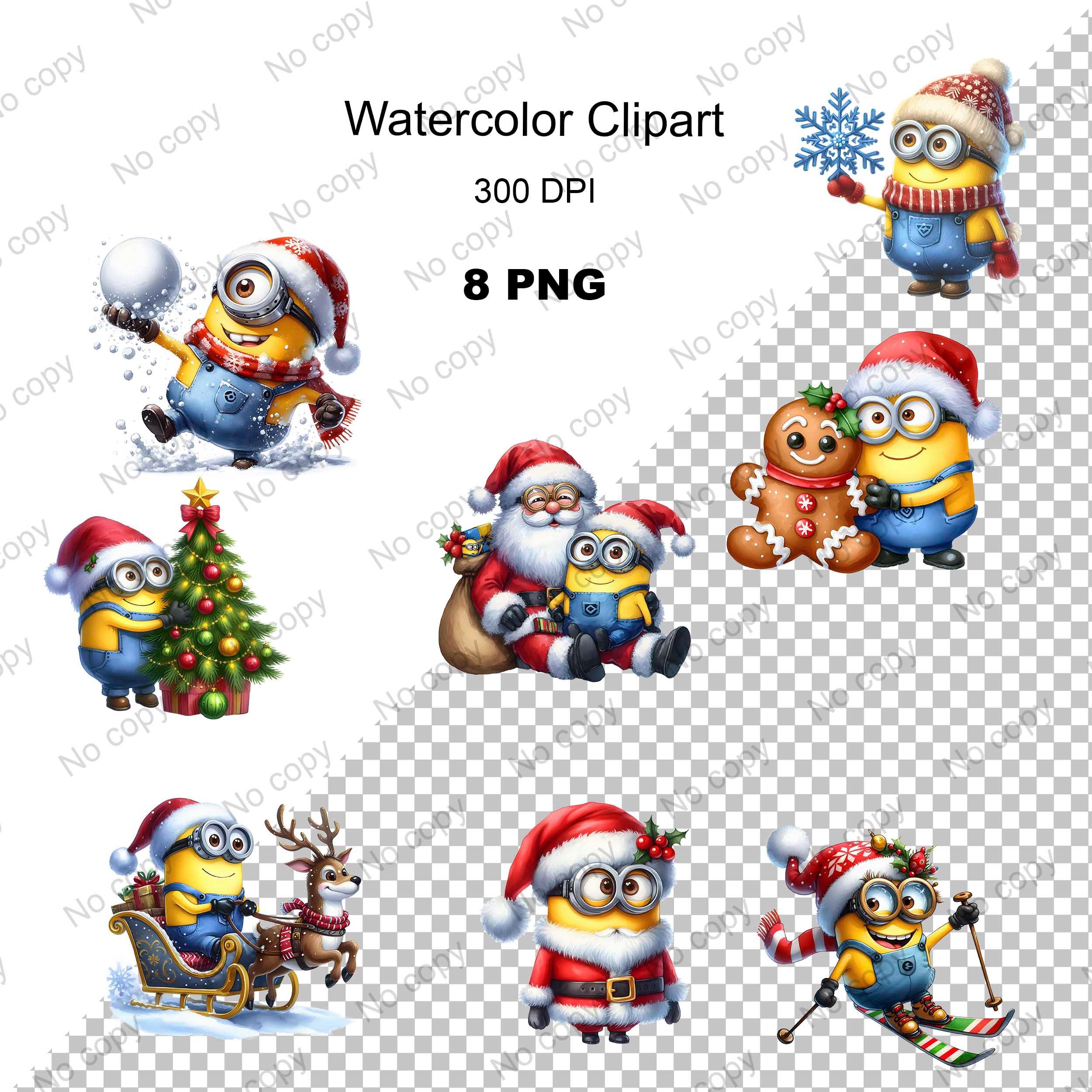 Minions Christmas Watercolor Clipart, Minions Clipart Bundle, Christmas ...