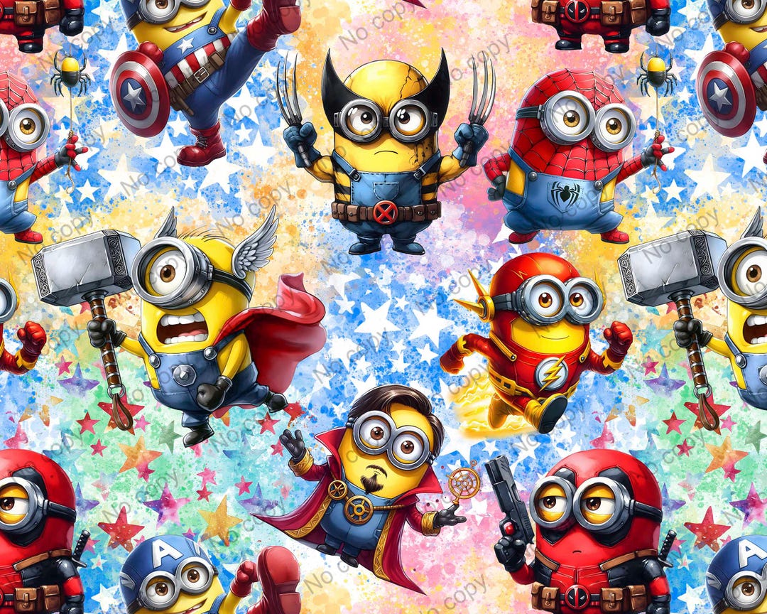 Minions Superhero Seamless Pattern, Cartoon Digital Paper, Minions ...