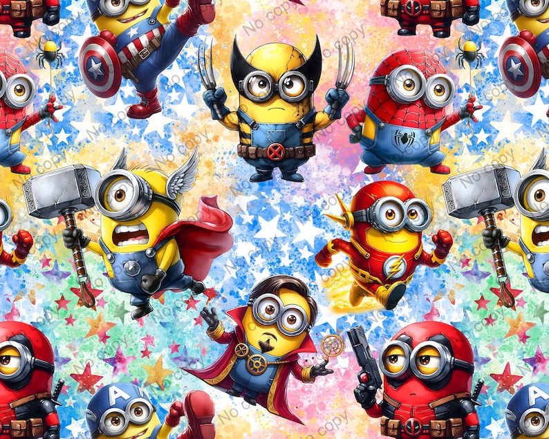 Minions Superhero Seamless Pattern, Cartoon Digital Paper, Minions ...