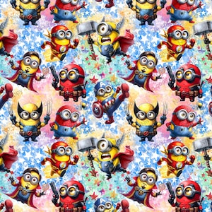 Minions Superhero Seamless Pattern, Cartoon Digital Paper, Minions ...