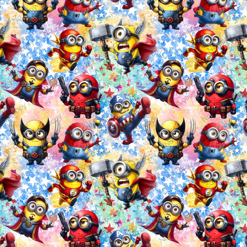 Minions Superhero Seamless Pattern, Cartoon Digital Paper, Minions ...