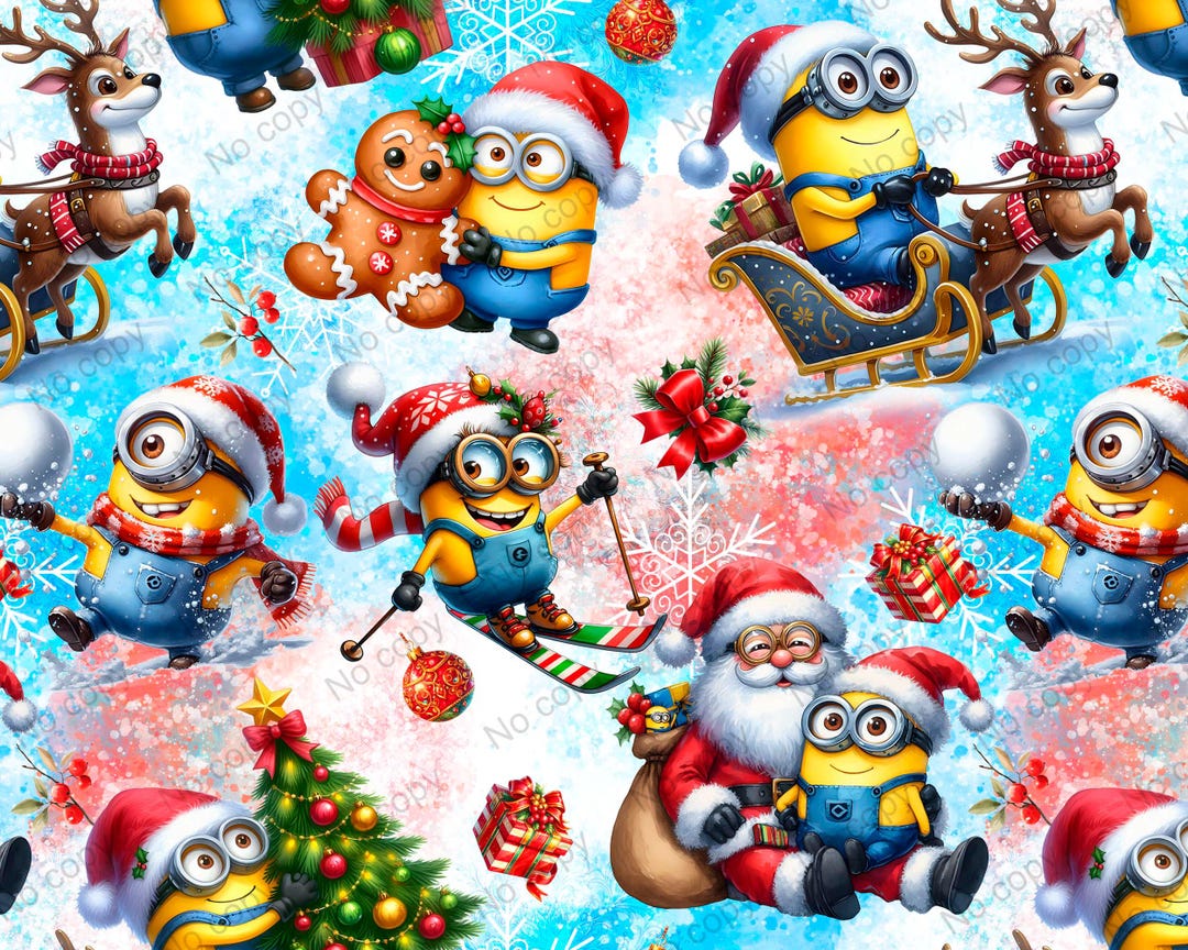 Xmas Minions Seamless Pattern, Cartoon Christmas Digital Paper ...