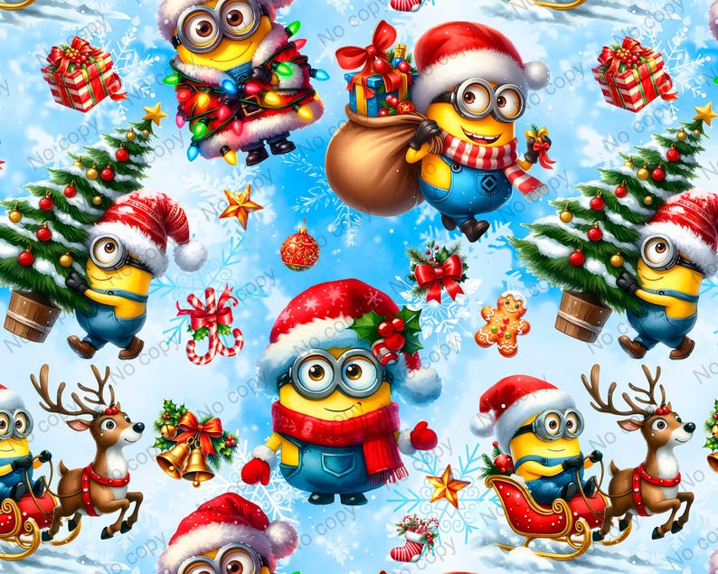 Minions Christmas Seamless Paper, Xmas Minions Seamless Pattern ...