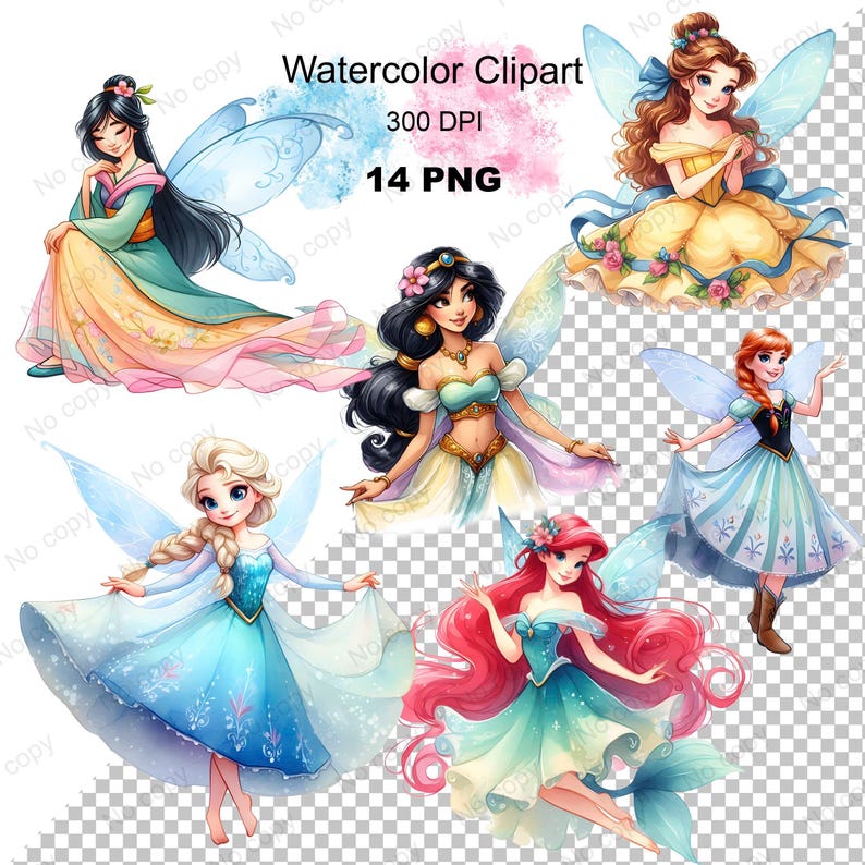 Princess Clipart, Fairy Princess Clipart, Watercolor Fairy Tales Bundle ...