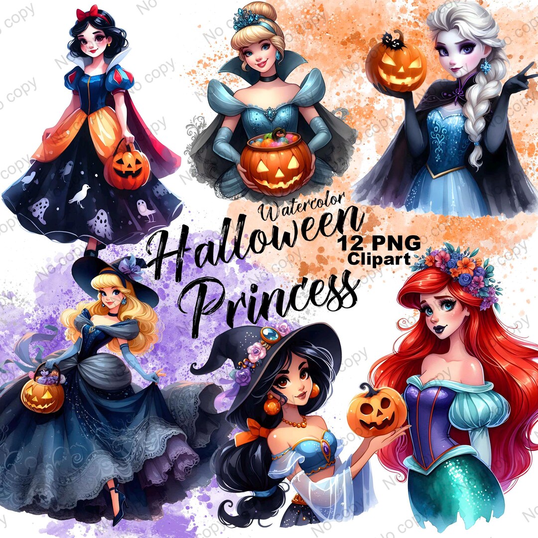 Halloween Princess Clipart, Spooky Princess Clipart, Watercolor ...