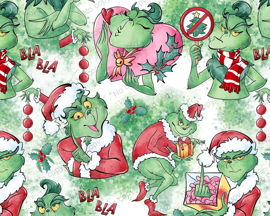 Grinch Christmas Seamless Pattern, Christmas Digital Paper, Green ...