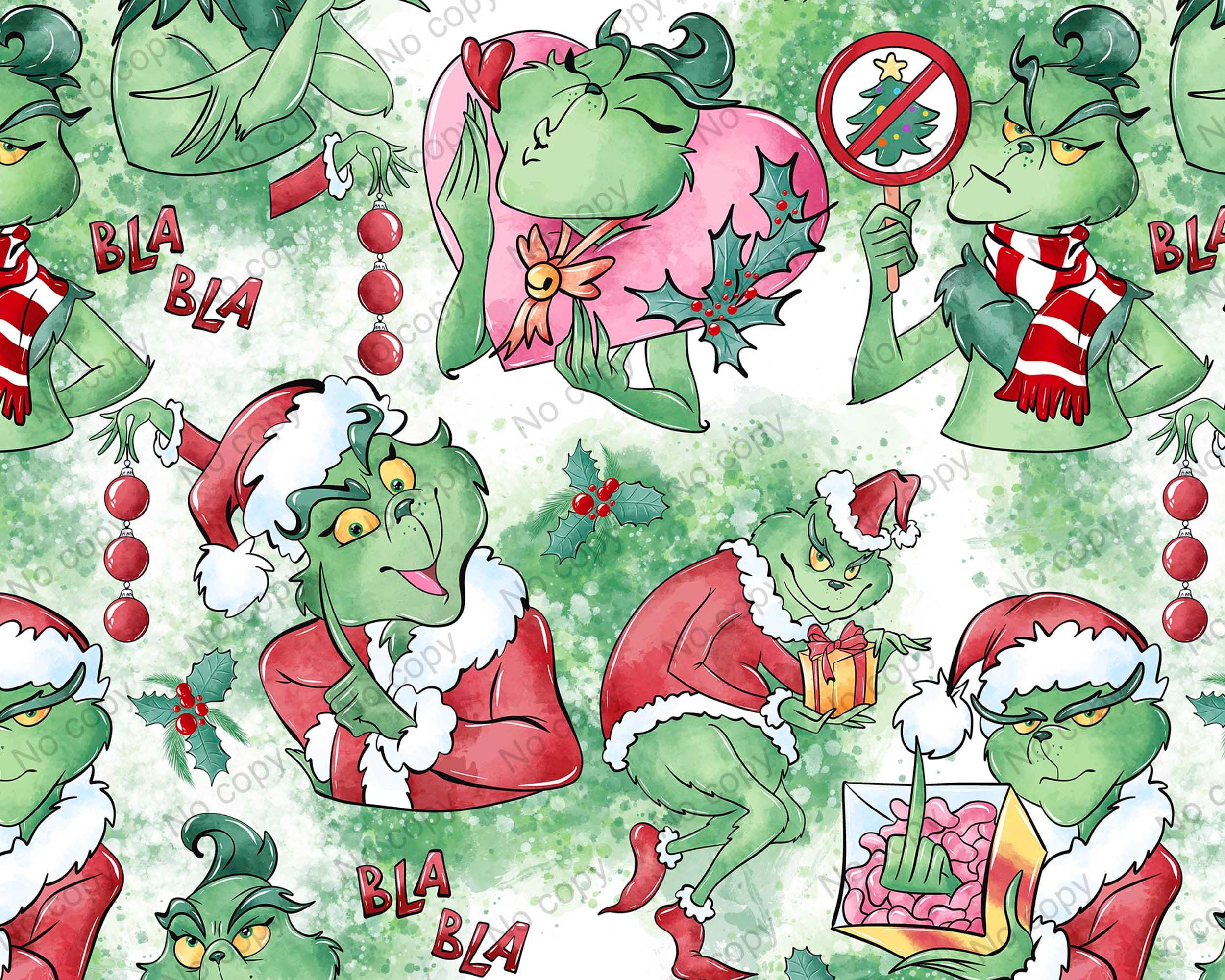 Grinch Christmas Seamless Pattern, Christmas Digital Paper, Green Monster Seamless Pattern, Xmas ...