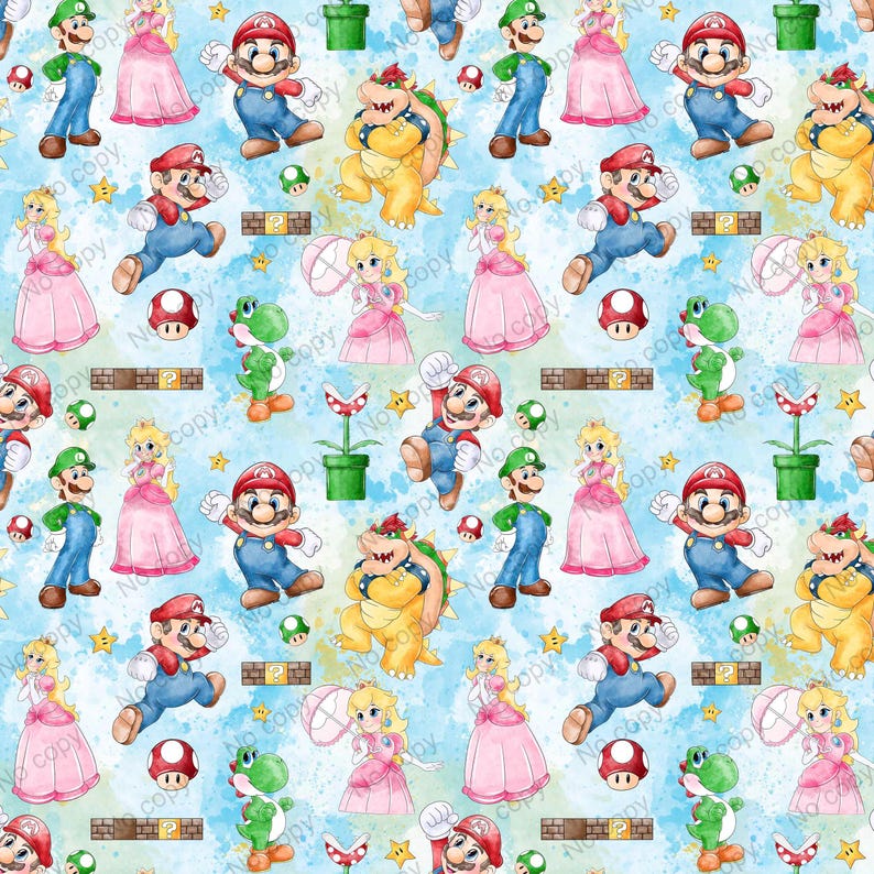 Super Bros Seamless Pattern, Mario Video Game Tumbler Wrap (digital ...