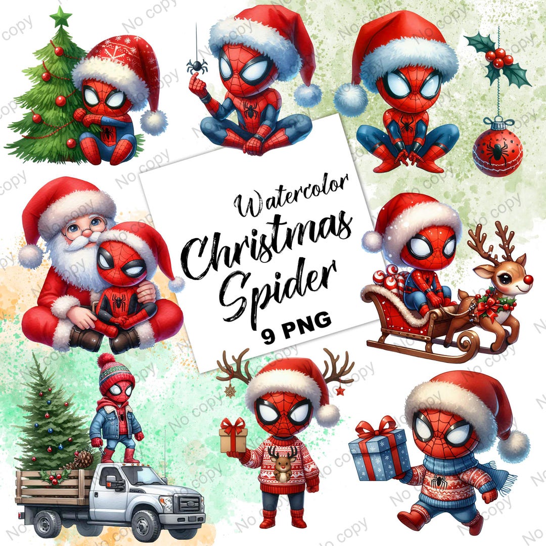 Christmas Spider Clipart, Superhero Cartoon PNG (digital Download) - Etsy
