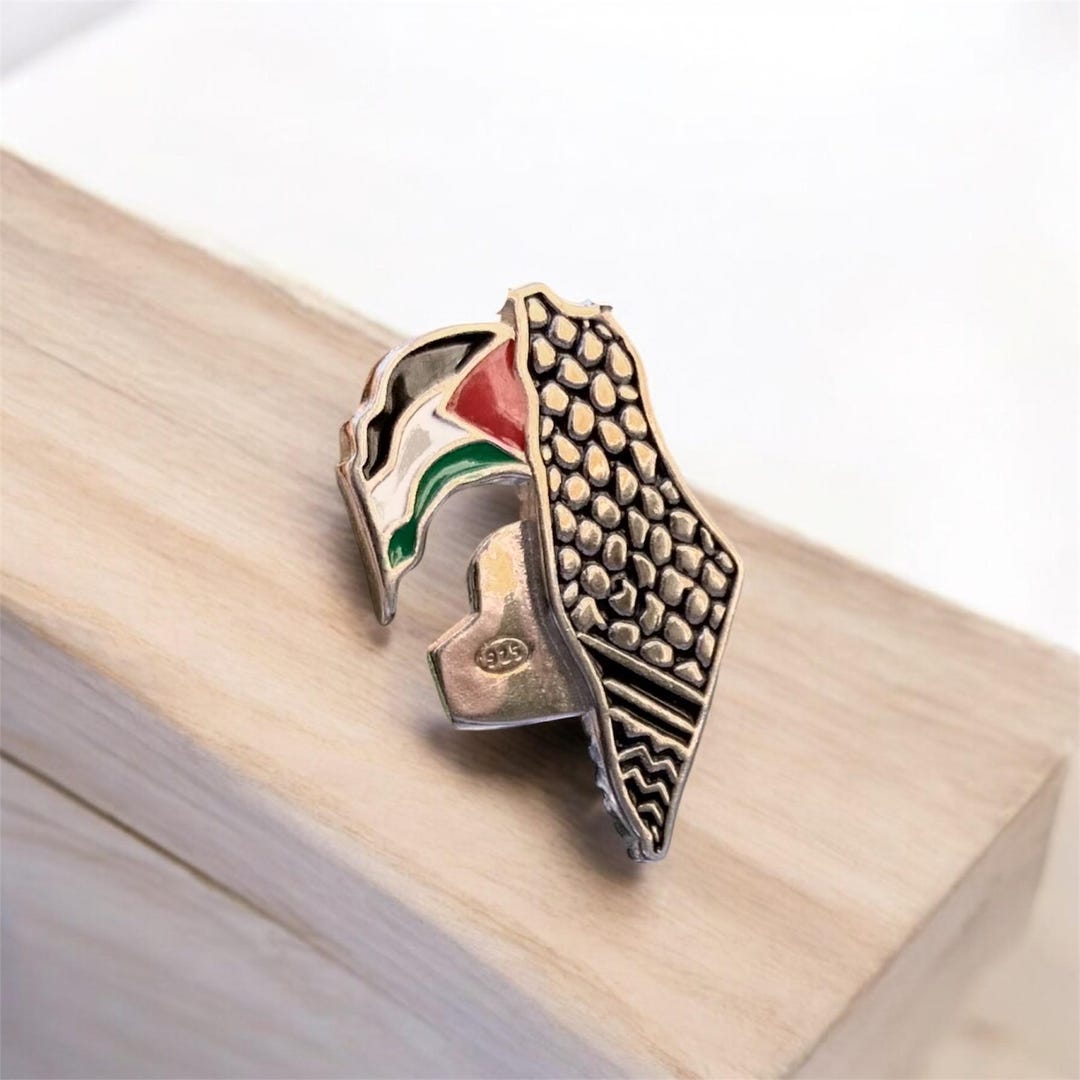925 Sterling Silver Palestinian Map Necklace With Flag Pendant - Etsy