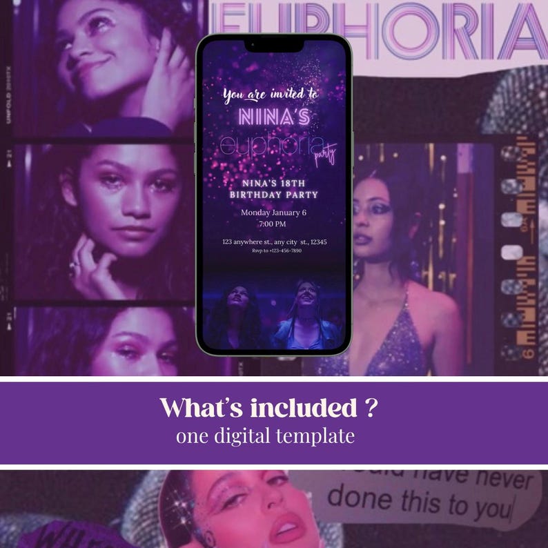 Euphoria Themed Birthday Invitation, Animated Birthday Invitation, 18th ...