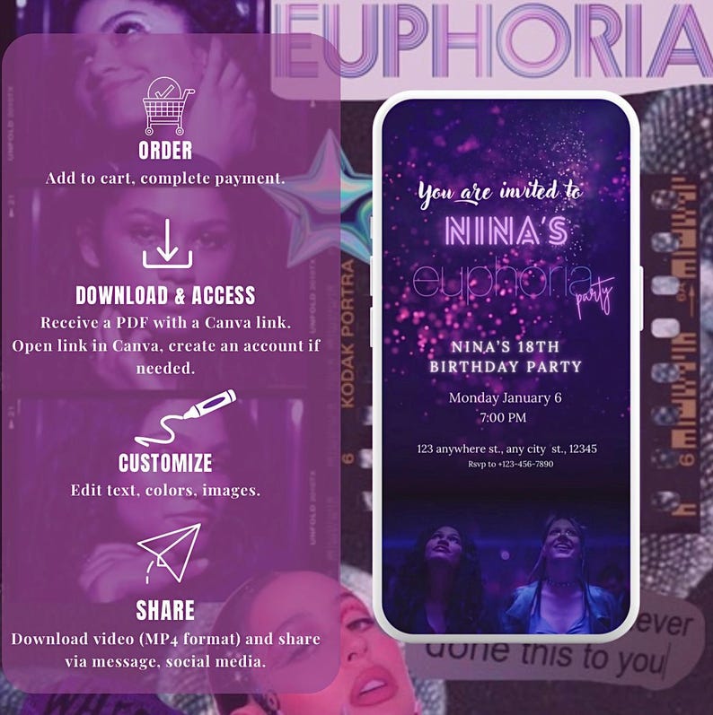 Euphoria Themed Birthday Invitation, Animated Birthday Invitation, 18th ...