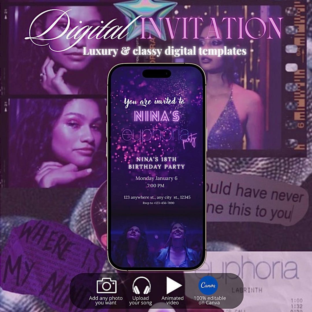 Euphoria Themed Birthday Invitation, Animated Birthday Invitation, 18th ...