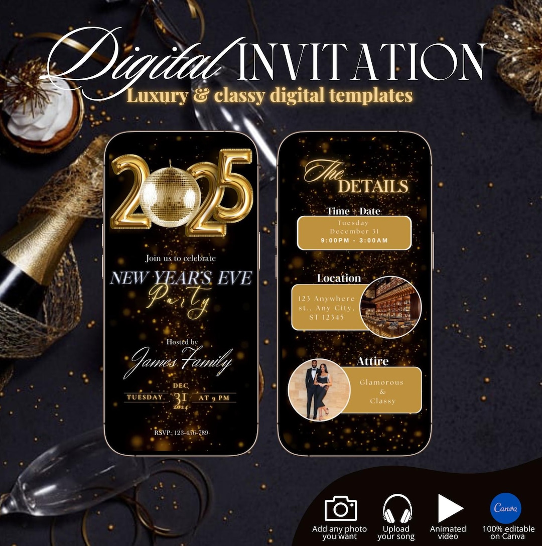 Editable New Year's Eve Invitation Template, Digital New Year 2025 ...