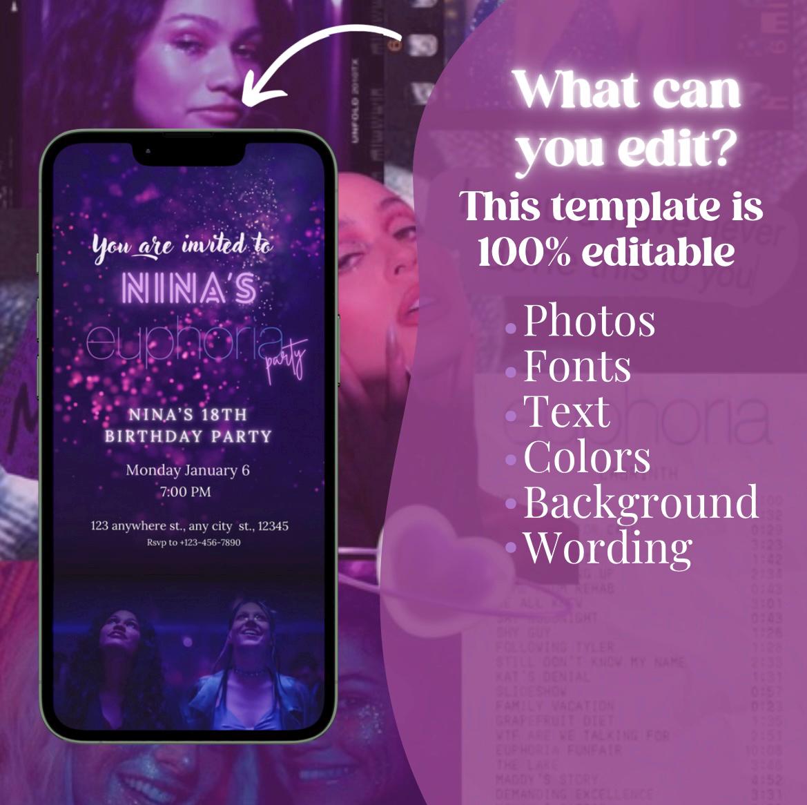 Euphoria Themed Birthday Invitation, Animated Birthday Invitation, 18th ...