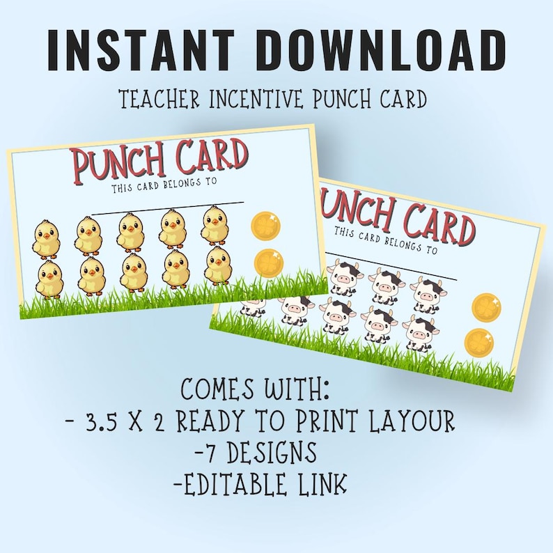 Editable Digital Download| Printable Punch Cards| Incentive Cards for ...