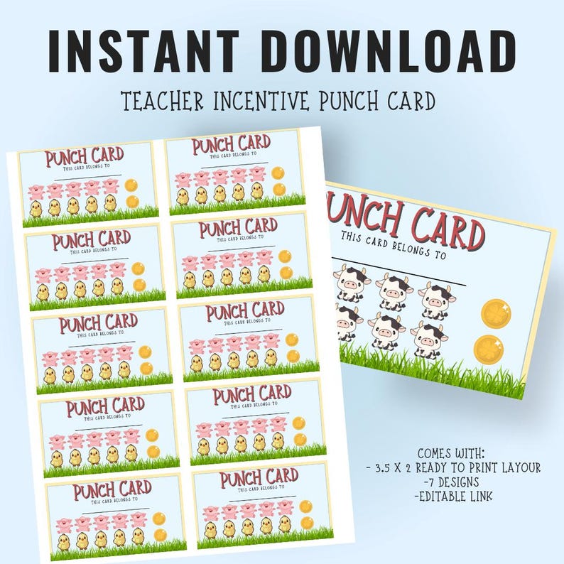 Farm Theme Incentive Punch Cards | Editable Classroom Printable ...