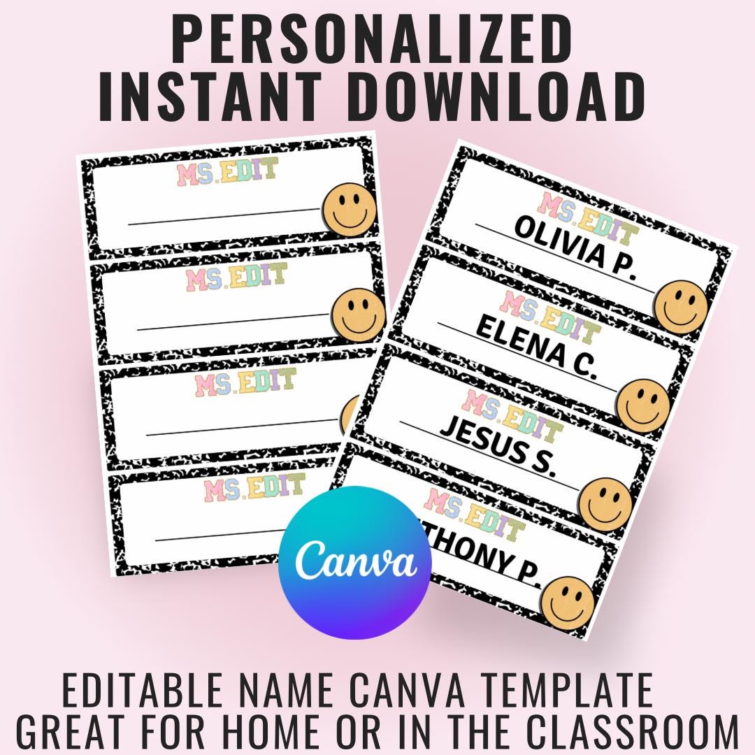 Editable Name Download| Printable Name Plate| Retro Composition Name ...