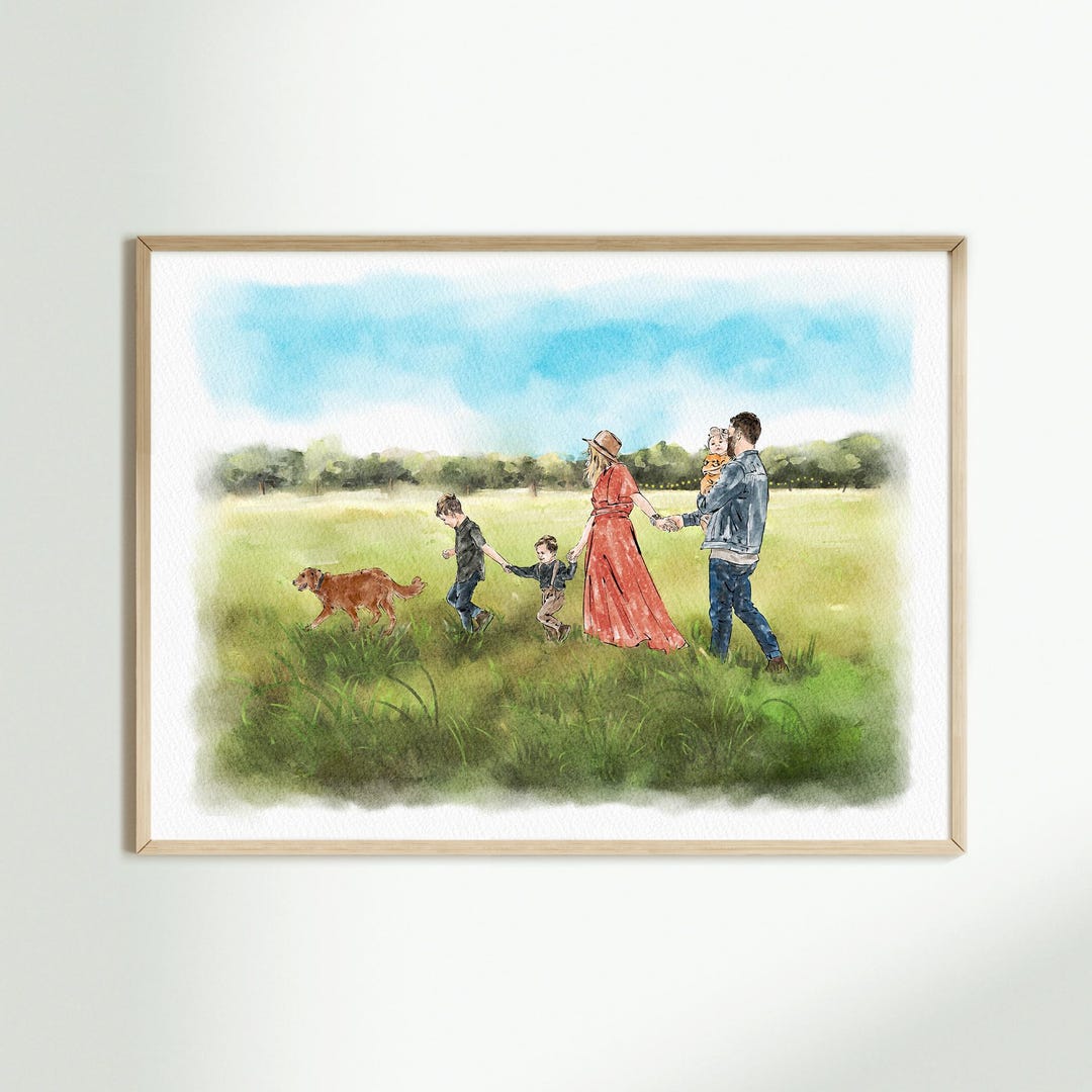 Custom Hand-drawn Family Portrait From Photo, Watercolor Painting ...