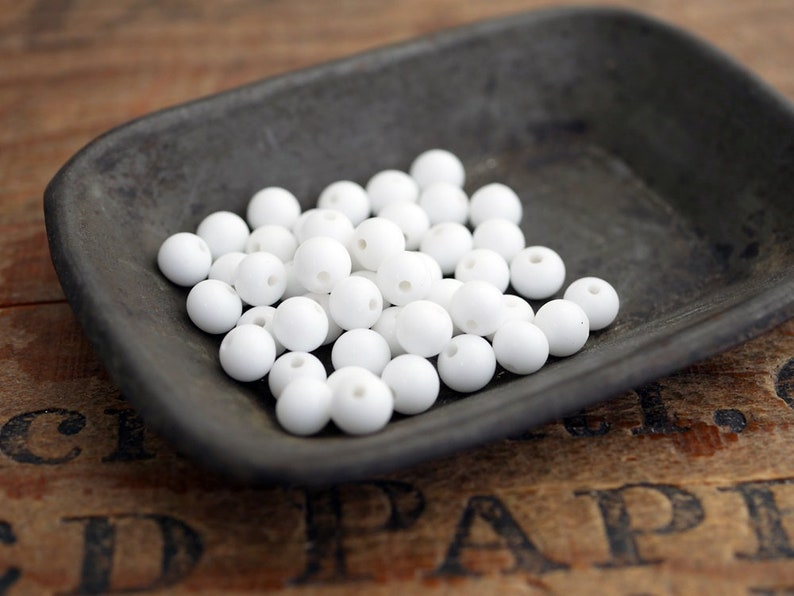 Vintage White Glass Bead 6mm Glass Bead White Beads Loose Beads (20 ...