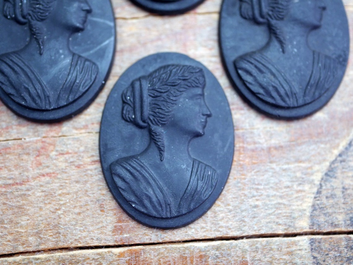 Vintage Matte Black Glass Cameo Cabochon Flat Back Cameo | Etsy