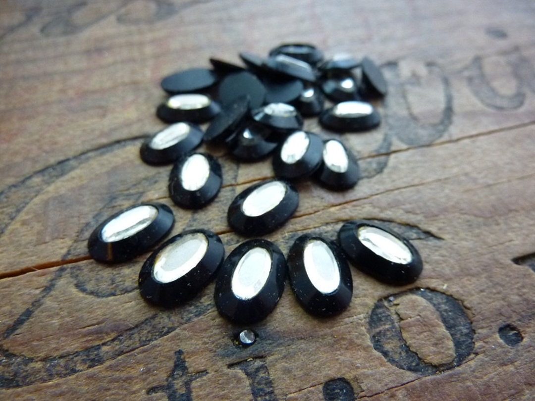 Antique Glass Rhinestone Victorian Era Black Glass With Crystal 12x8mm ...