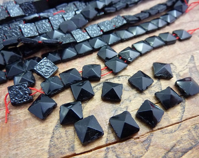 Antique Mourning Jet Glass Beads 8mm Square Nail Head Bead Pointed ...