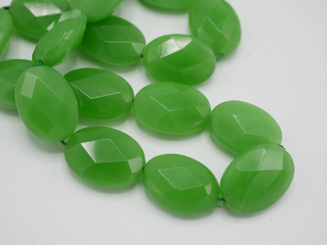 Faceted Bright Green Stone Beads 18x13mm Oval Beads 6 Beads X650 - Etsy