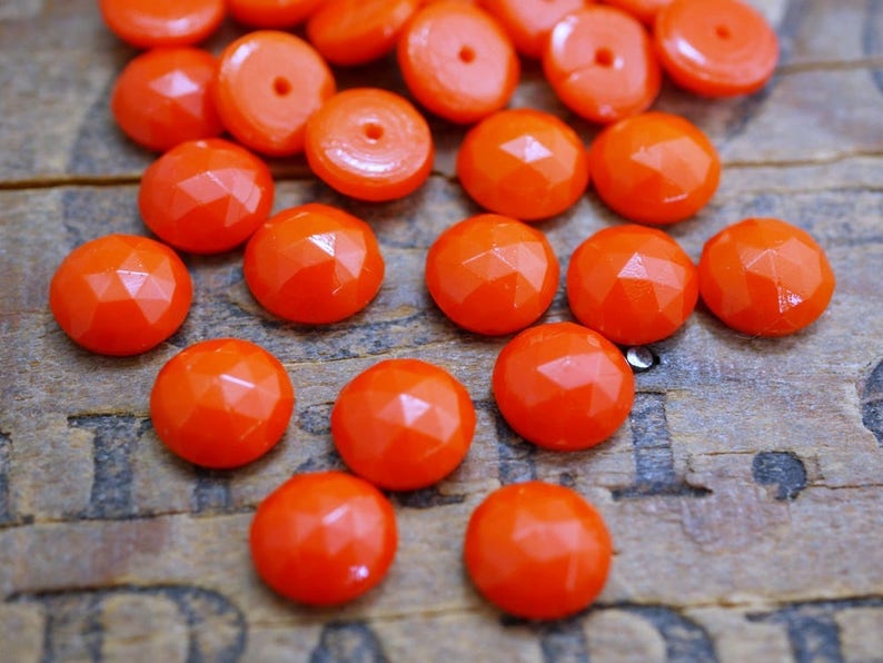 Vintage Cabochon Faceted Glass 9mm Small Cabochon Orange Cab (6) - Etsy
