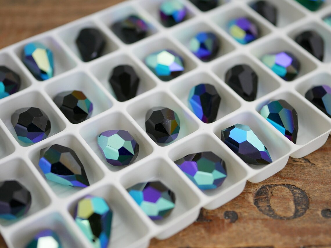 Faceted Teardrop Bead Jet Black With AB 9x15mm With Top Hole Preciosa ...