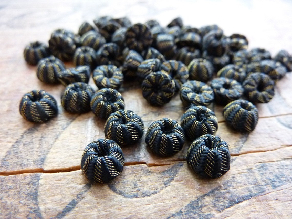 Woven Beads Victorian Era Black and Gold Woven Cloth Beads 7mm - Etsy