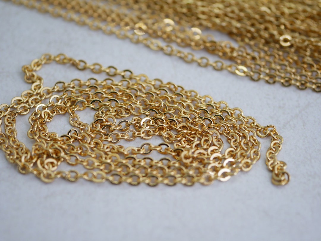 Gold Flat Cable Chain 28 Inches Long 2.6mm Link Chain Long Gold ...
