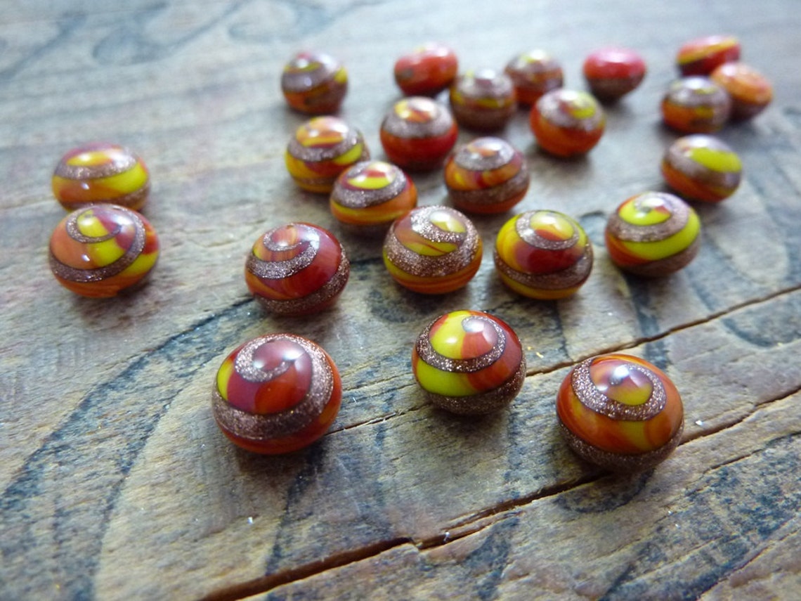 Vintage Cabochon Red Yellow Goldstone Lampwork Glass Button Cabochon (6 ...
