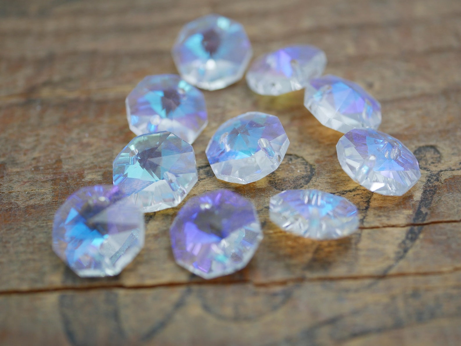 Octagon Faceted Two Hole Crystal AB Bead 14mm Chandelier Beads Earring ...