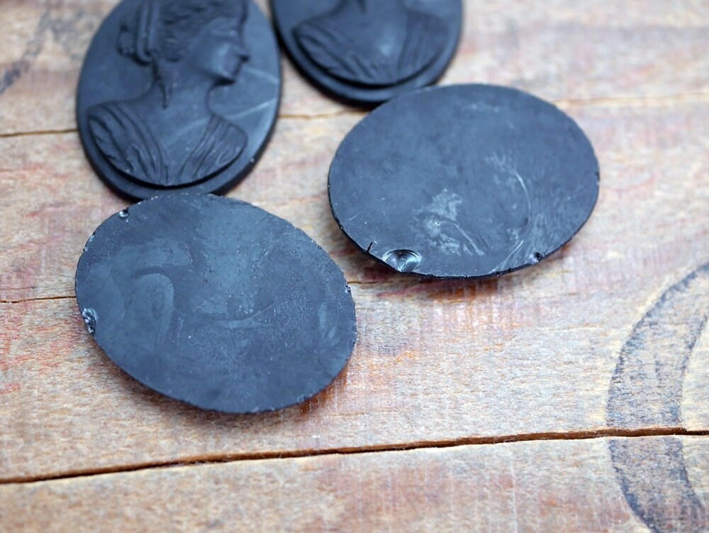 Vintage Matte Black Glass Cameo Cabochon Flat Back Cameo | Etsy