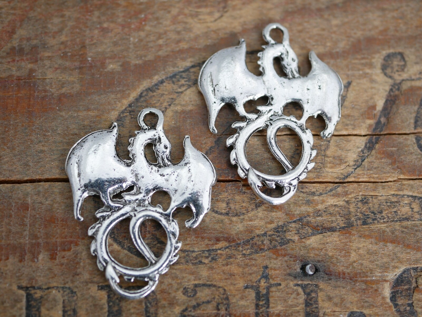 Pewter Dragon Charm Flying Dragon Pendant Silver Dragon Charm - Etsy
