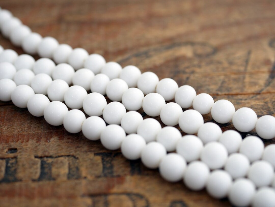 Vintage White Glass Bead 6mm Glass Bead White Beads Full Strand of ...