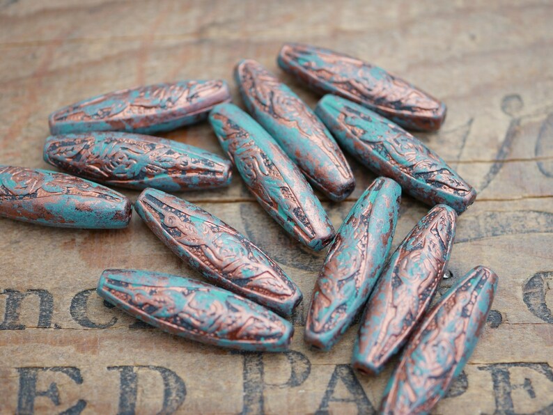 Copper Finish Acrylic Beads Lightweight Bead Verdi Green Copper 35x10mm ...