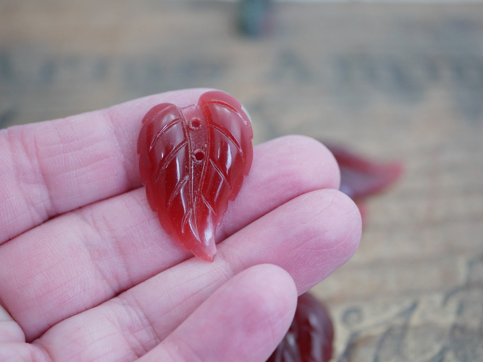 Vintage Glass Leaf Buttons Burgundy Red Glass Buttons Two Hole | Etsy