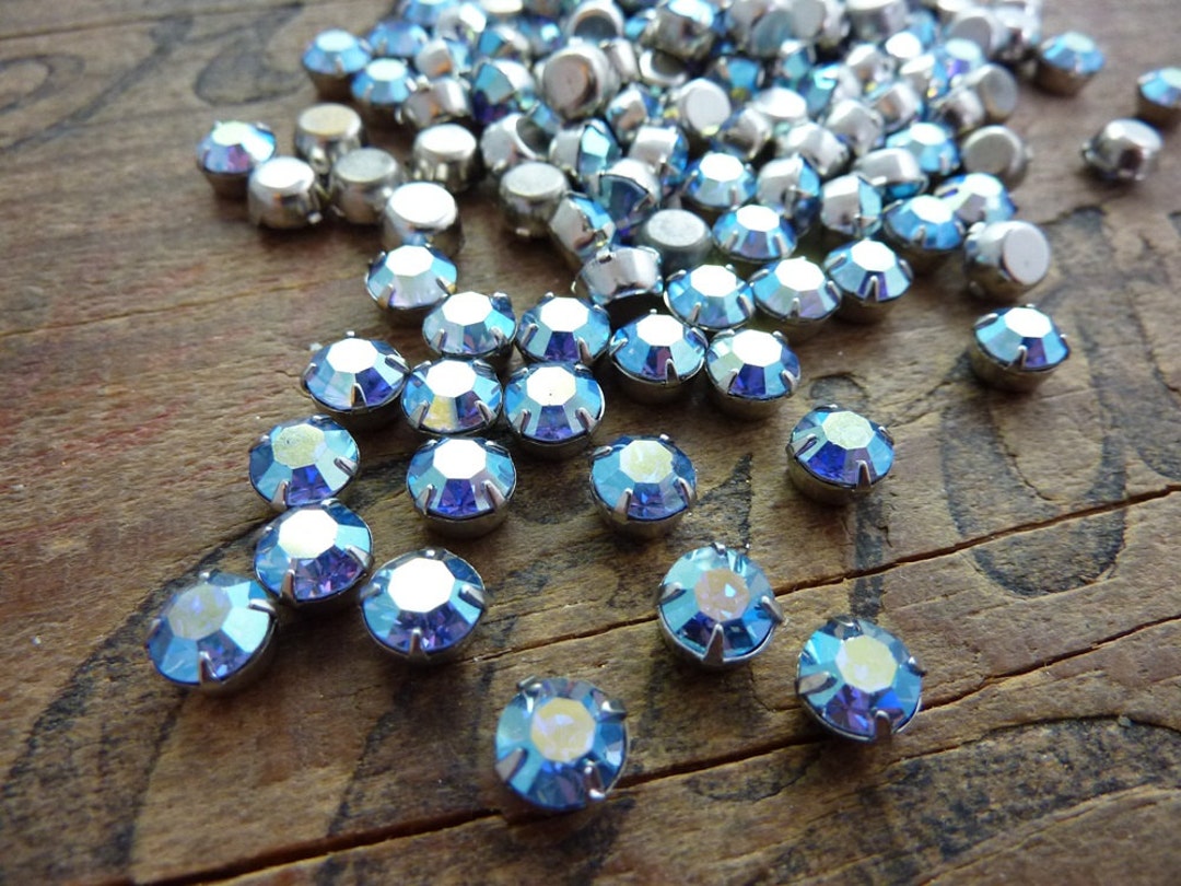 Vintage Rhinestone in Cup Rhinestone in Silver Prong Setting 6mm Glass ...