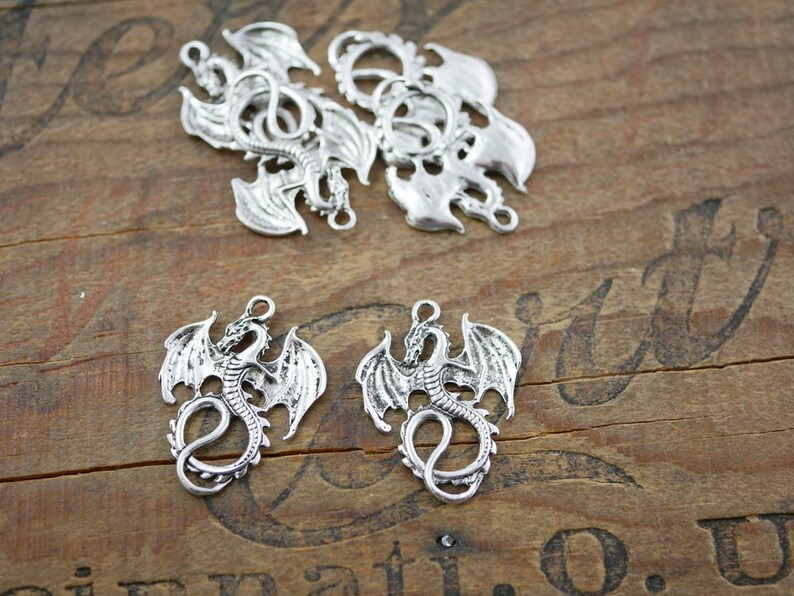 Pewter Dragon Charm Flying Dragon Pendant Silver Dragon Charm - Etsy
