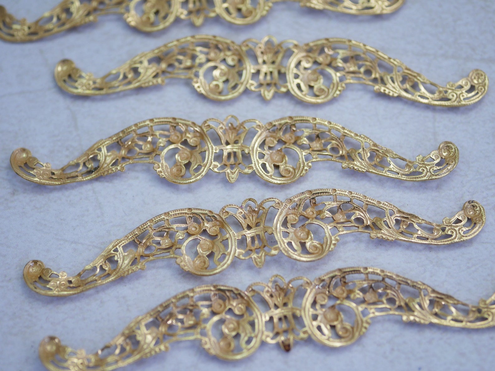 Vintage Gold Stamping Filigree Stamping Long Ornate Stamping 90x15mm (1 ...