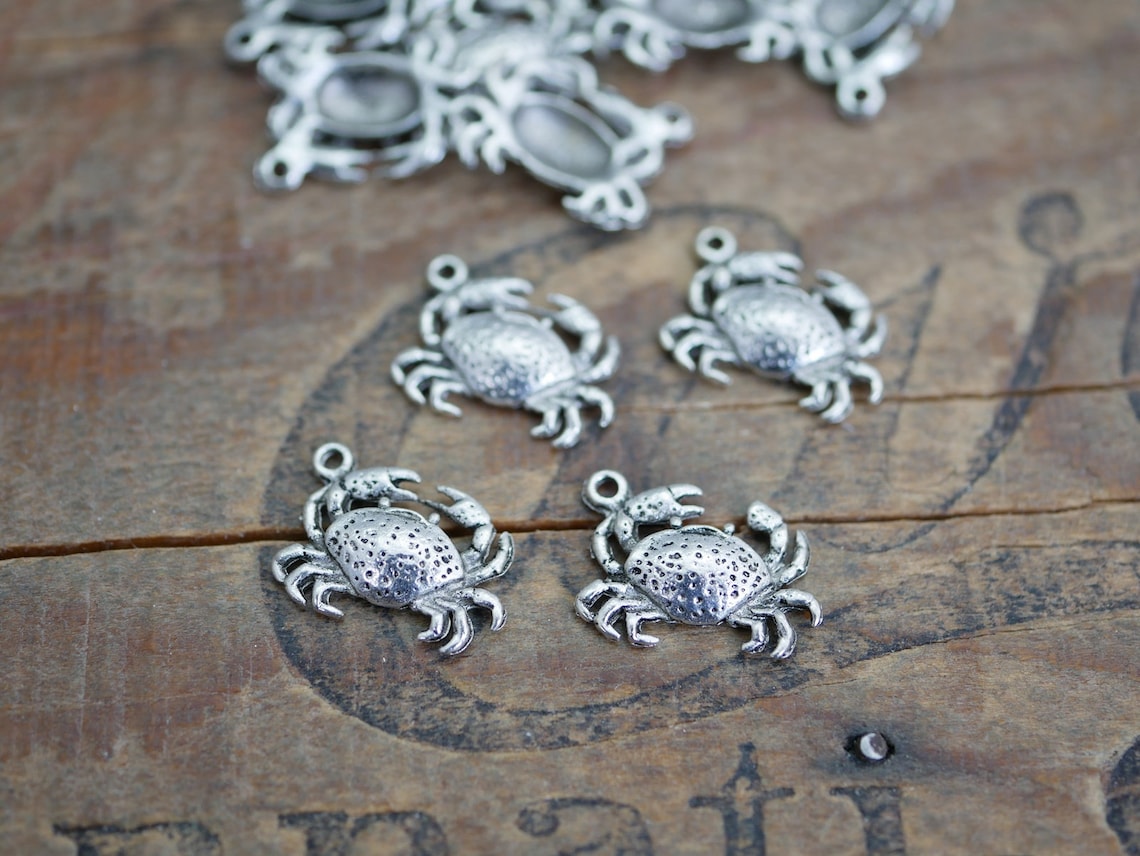 Silver Pewter Crab Charm 15x10mm With Loop 6 Pcs F113 | Etsy