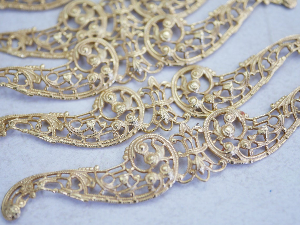 Vintage Gold Stamping Filigree Stamping Long Ornate Stamping 90x15mm (1 ...