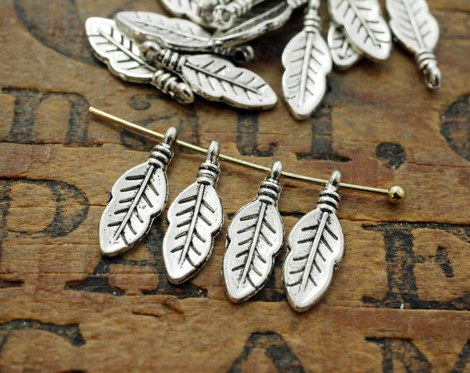 Small Pewter Feather Charm Silver Feather Charm Drop (20) P111 - Etsy